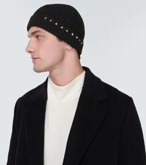 Valentino Garavani Rockstud Ribbed-knit Wool Beanie