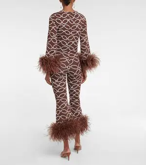 Valentino Garavani Feather-trimmed Printed Pants