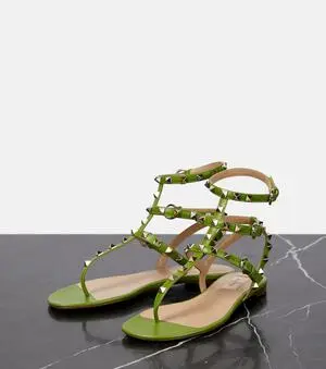 Valentino Garavani Rockstud Leather Sandals - Green