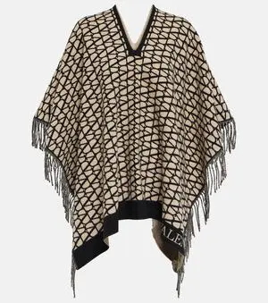 Valentino Garavani Toile Iconographe Wool And Cashmere Poncho - Beige