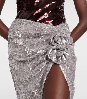 Magda Butrym Floral-appliqué Sequined Maxi Skirt