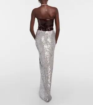 Magda Butrym Floral-appliqué Sequined Maxi Skirt