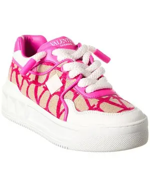 Valentino Garavani Valentino One Stud Xl Toile Iconographe Canvas & Leather Sneaker - Pink