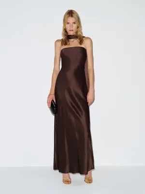 REFORMATION Oren Silk Midi Dress - Brown