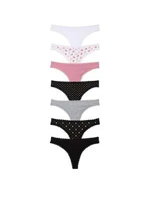 Victoria's Secret 5-pack Cotton Lace-trim Thong Panties - Print