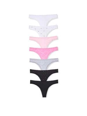 Victoria's Secret 5-pack Cotton Lace-trim Thong Panties - Print