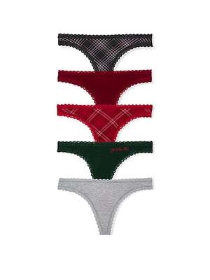 Victoria's Secret 5-pack Cotton Lace-trim Thong Panties - Print