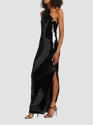 RODARTE Flower Sequined Halter Body-con Gown - Black