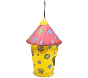 NORTHLIGHT 7.75' Red And Yellow Metal Birdhouse With Flowers - One-color