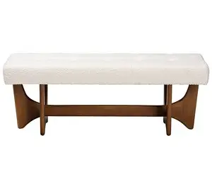 BAXTON STUDIO Theo Cream Boucle Fabric And Brow N Wood Bench - One-color