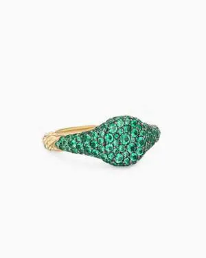 David Yurman Petite Pavé Pinky Ring In 18k Yellow Gold With Emeralds - Emerald