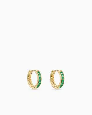 David Yurman Petite Pavé Huggie Hoop Earrings - Emerald