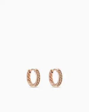 David Yurman 18k Rose Gold Petite Pavé Huggie Hoop Earrings With Cognac Diamonds - Cognac Diamond