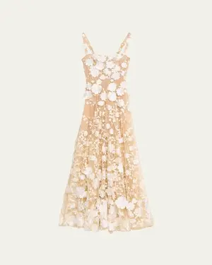 BRONX BANCO Bronx And Banco Jasmine Sleeveless Floral Applique Gown - Cream