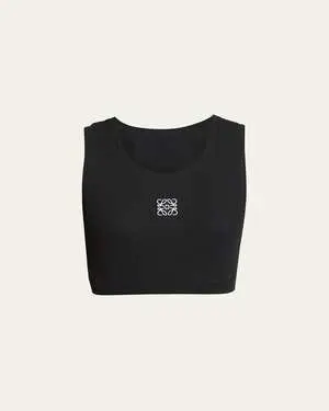 Loewe Anagram Logo Ribbed Crop Tank Top - Black