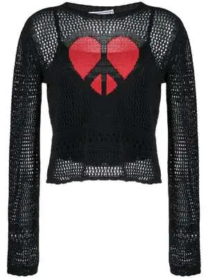 Moschino Heart-motif Pointelle-knit Jumper - Black