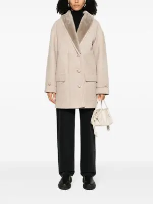 LISKA Shearling-collar Single-breasted Coat