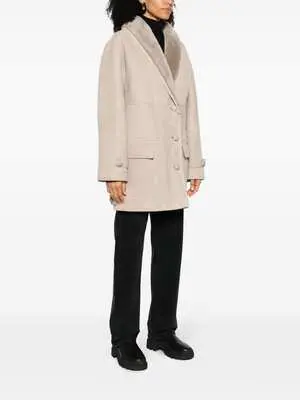 LISKA Shearling-collar Single-breasted Coat