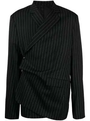 Martine Rose Pinstriped Wool-blend Wrap Blazer