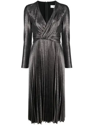 NISSA Pleated Lamé-effect Midi Dress