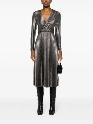 NISSA Pleated Lamé-effect Midi Dress