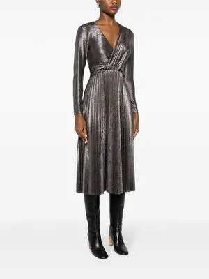 NISSA Pleated Lamé-effect Midi Dress