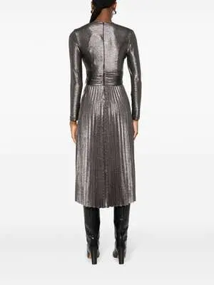 NISSA Pleated Lamé-effect Midi Dress