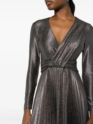 NISSA Pleated Lamé-effect Midi Dress
