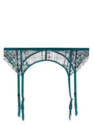 FLEUR DU MAL Gabrielle Embroidered Garter Belt - Blue