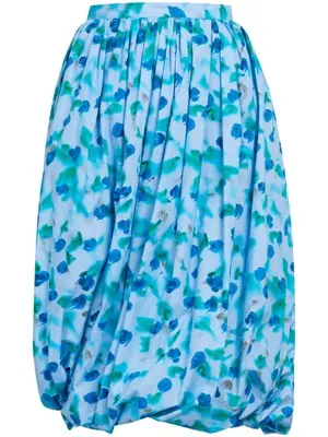 Marni Floral-print Peplum Midi Skirt - Blue