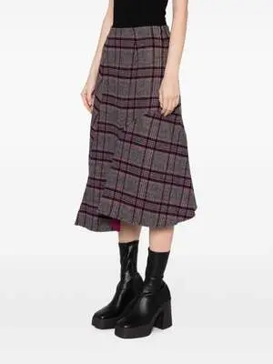 JNBY Plaid Asymmetric Mid-length Skirt - Multicolour