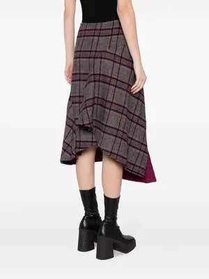 JNBY Plaid Asymmetric Mid-length Skirt - Multicolour