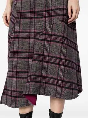 JNBY Plaid Asymmetric Mid-length Skirt - Multicolour