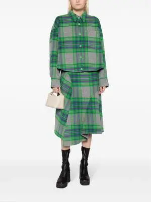 JNBY Plaid Wool Blend Asymmetric Skirt - Green