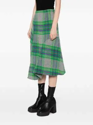 JNBY Plaid Wool Blend Asymmetric Skirt - Green