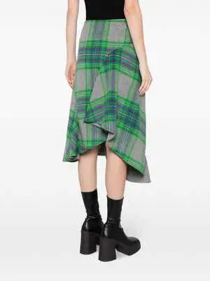 JNBY Plaid Wool Blend Asymmetric Skirt - Green