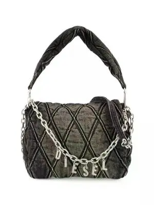 DIESEL® Charm-d M Shoulder Bag In Quilted Denim - Black