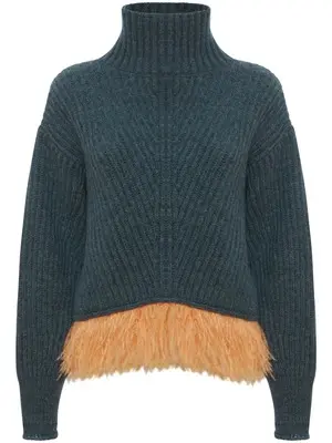 La DoubleJ High-neck Feather-trim Jumper