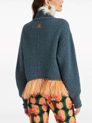 La DoubleJ High-neck Feather-trim Jumper
