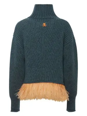 La DoubleJ High-neck Feather-trim Jumper