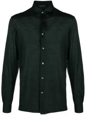 DELL'OGLIO Long-sleeve Merino-wool Shirt - Green
