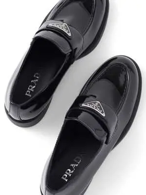 Prada Triangle-logo Leather Loafers - Black