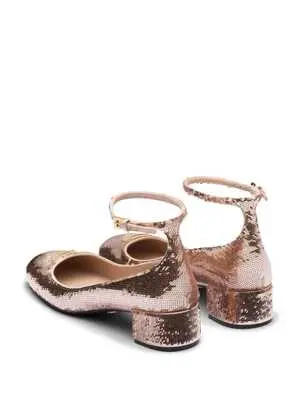 Prada 35mm Triangle Logo Sequin Pumps - Pink