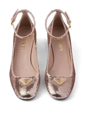 Prada 35mm Triangle Logo Sequin Pumps - Pink