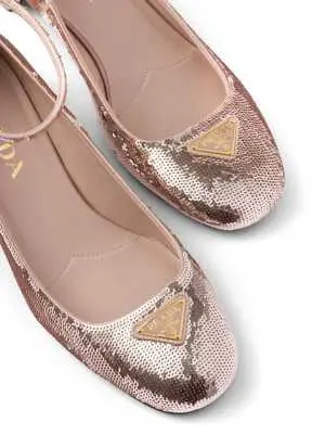 Prada 35mm Triangle Logo Sequin Pumps - Pink