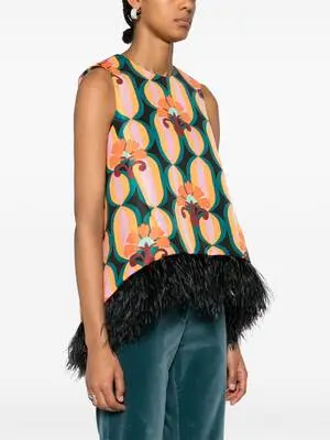 La DoubleJ La Scala Feather-trim Blouse
