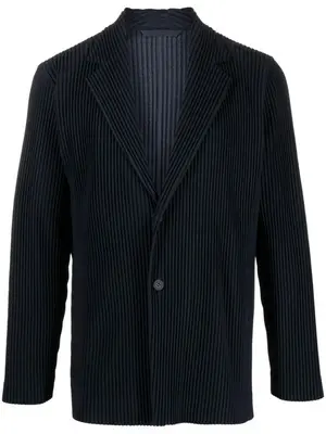 Issey Miyake Notched-lapels Pleated Blazer - Blue