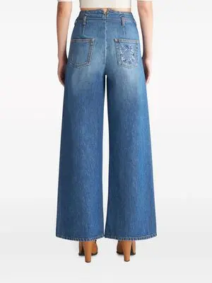 Etro Floral-embroidered Wide-leg Jeans - Blue