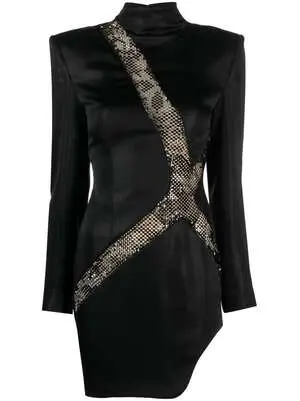 GENNY Asymmetric Rhinestone-embellished Minidress