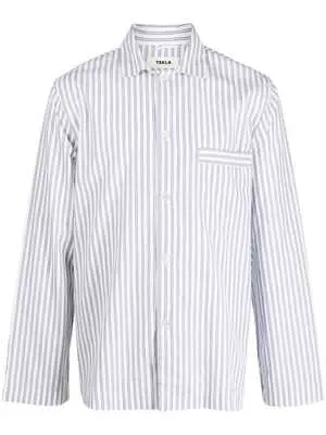 TEKLA Striped Cotton Pyjama Shirt - White